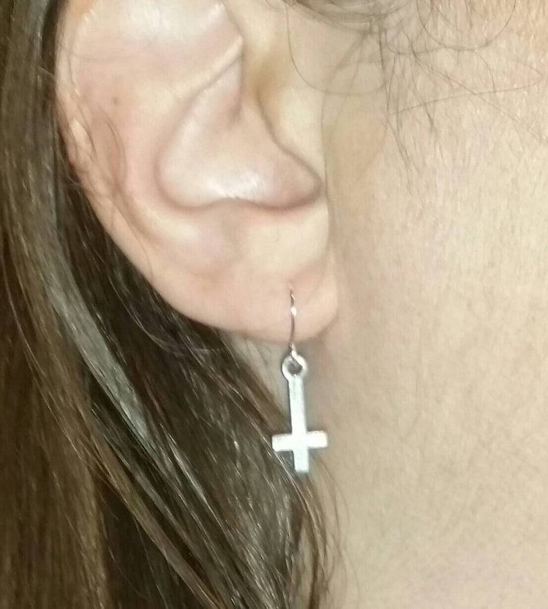 INVERTED CROSS Earrings, Upside Down Cross, Satanic Jewelry, Metalhead ...
