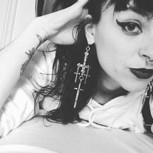 THREE of SWORDS, Inverted Crucifix Earrings, Tarot Jewelry, Inverted ...