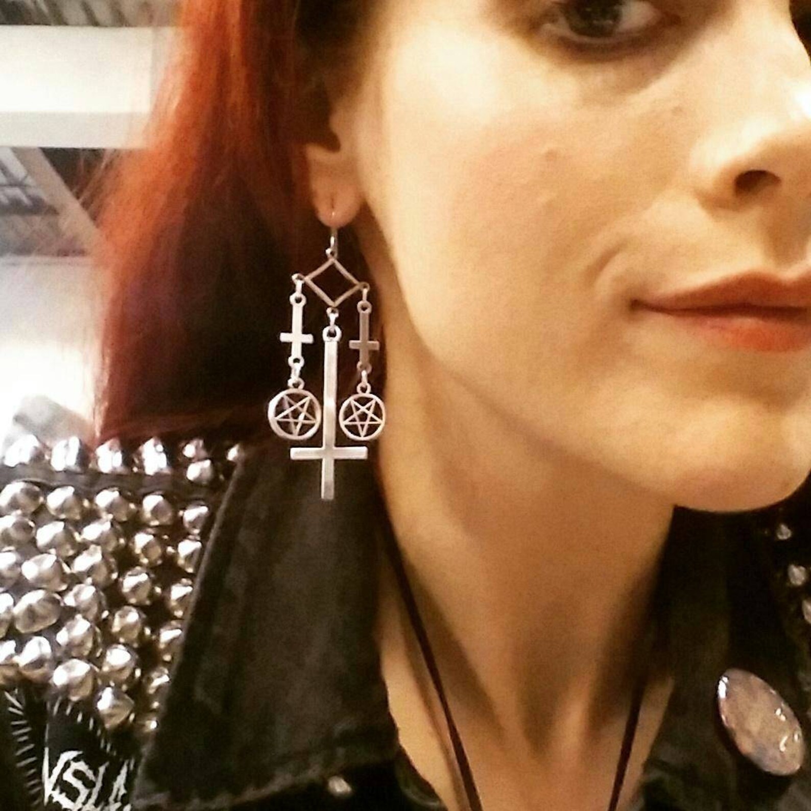 OCCULT PRIESTESS upside down cross earrings satanic | Etsy