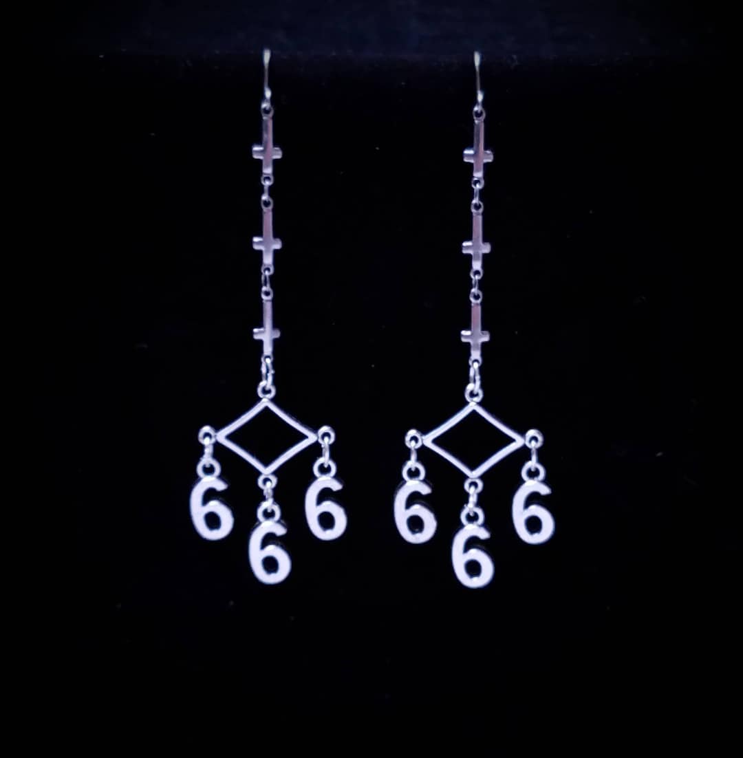 666, Satanic Earrings, Number of the Beast, Heavy Metal, Inverted Cross ...