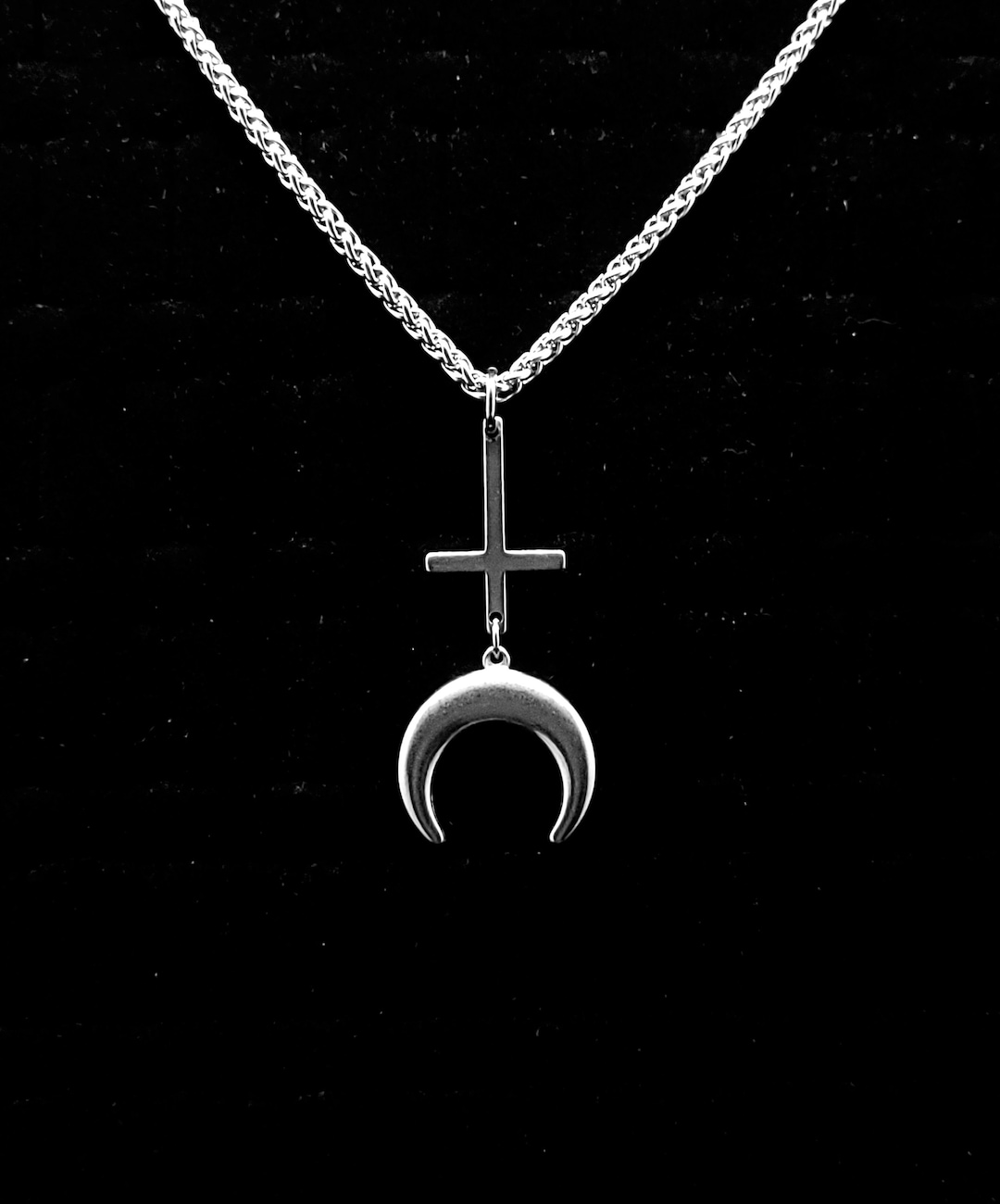 SATANIC WARLOCK, Inverted Cross Necklace, Double Horn Crescent Moon ...