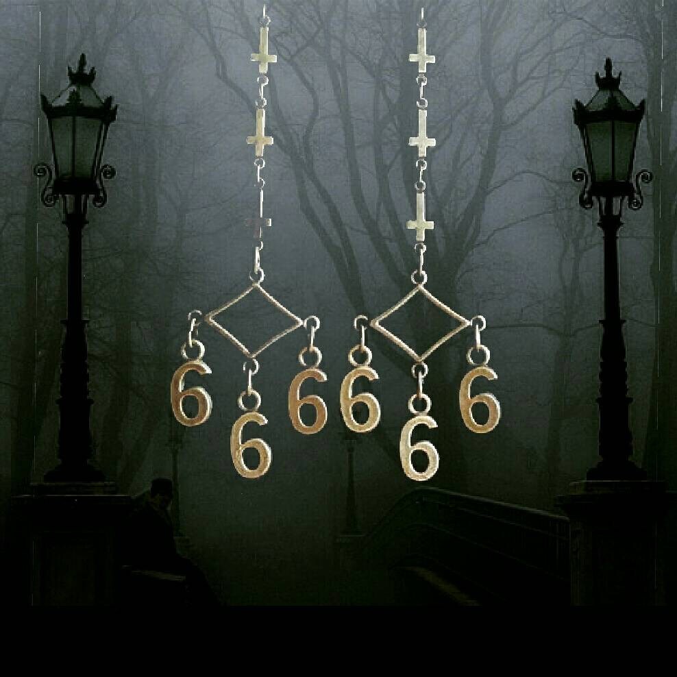 666, Satanic Earrings, Number of the Beast, Heavy Metal, Inverted Cross ...