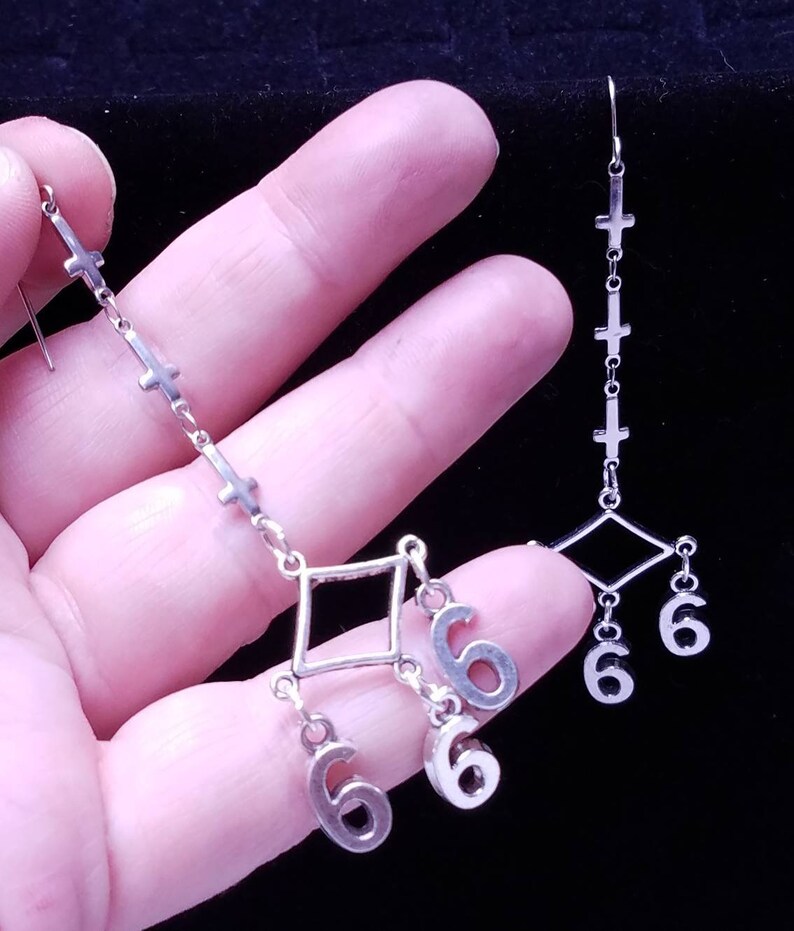 666, Satanic Earrings, Number of the Beast, Heavy Metal, Inverted Cross ...
