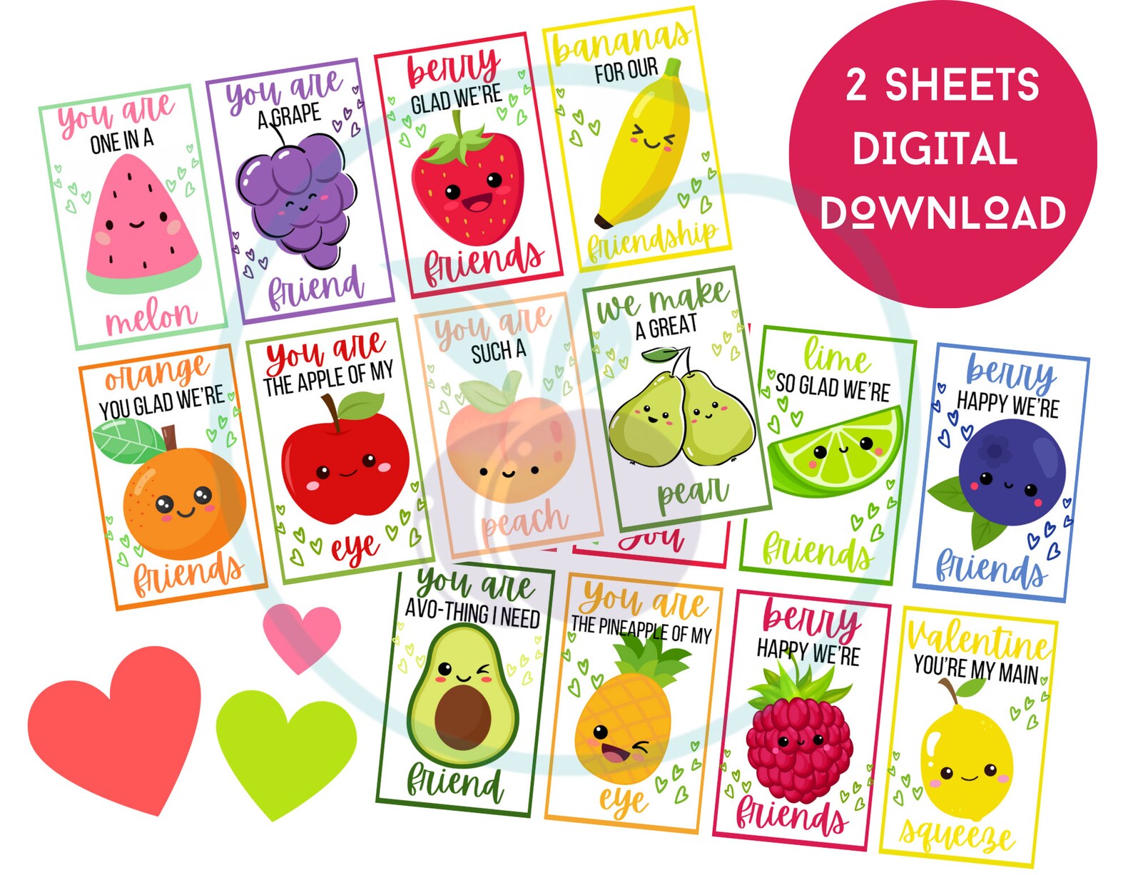 Valentines Kids Cards, Fruit Valentine Cards Kids, Fruit Valentine's ...