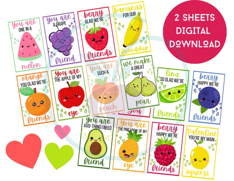 Valentines Kids Cards, Fruit Valentine Cards Kids, Fruit Valentine's ...