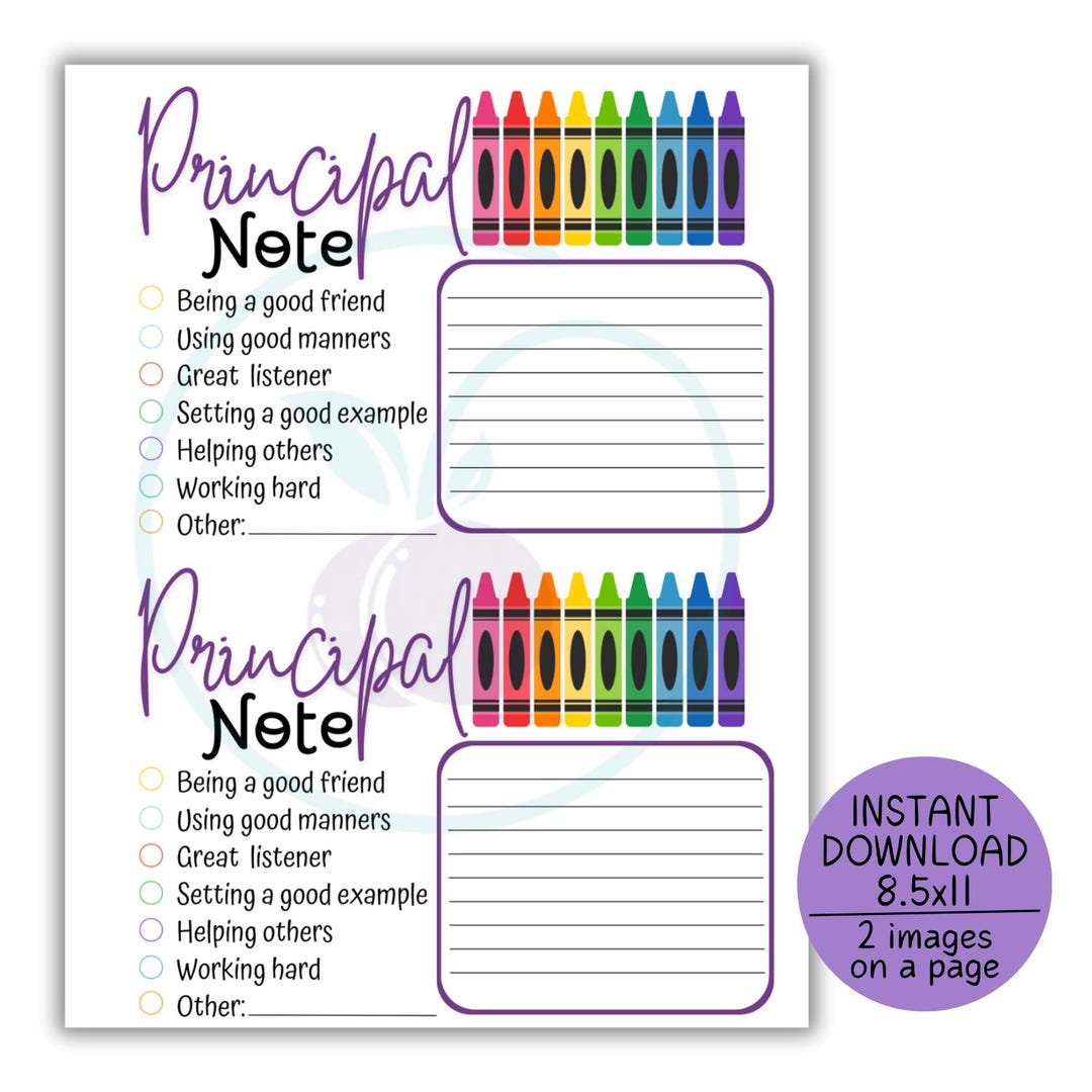 Colorful Principal Printable - Note From Principal - From Principal ...