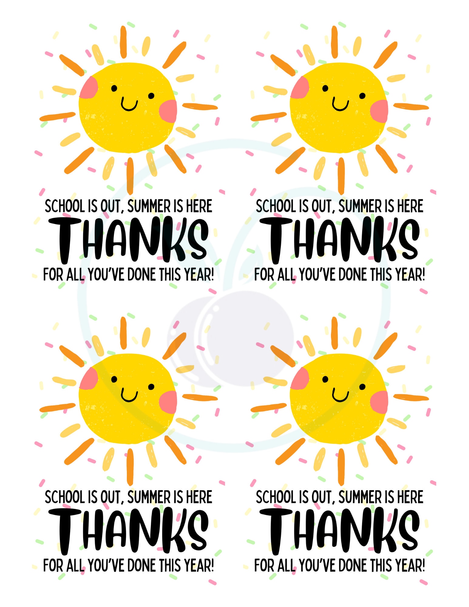 Sunshine Thank You Tag, Thank You Teacher Card, Summer Tag, Thanks for ...