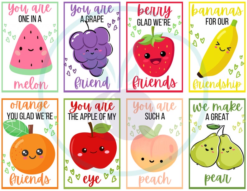Valentines Kids Cards, Fruit Valentine Cards Kids, Fruit Valentine's ...