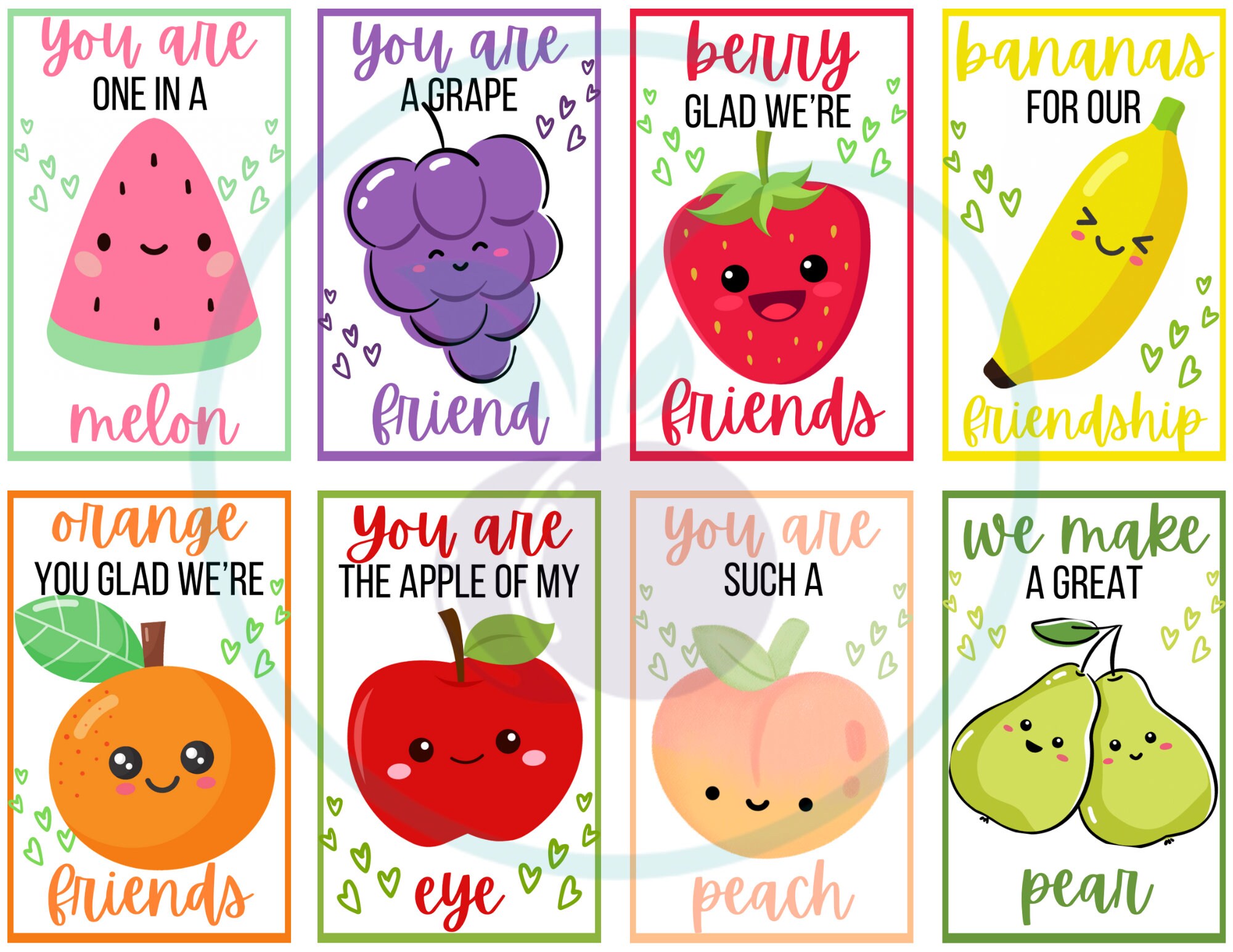 Valentines Kids Cards, Fruit Valentine Cards Kids, Fruit Valentine's ...