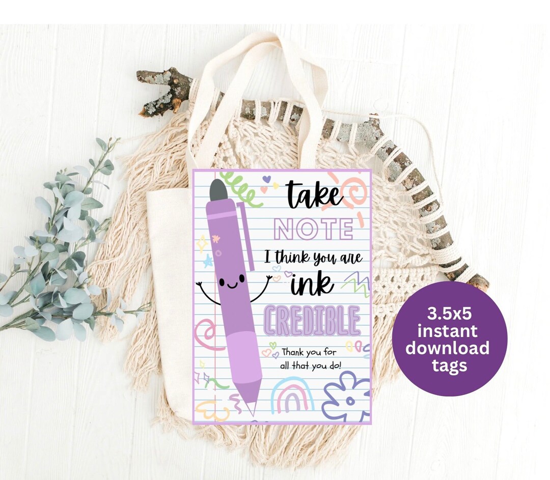 Teacher Appreciation Gift Tag Take Note Inkcredible Teacher Marker Pen ...