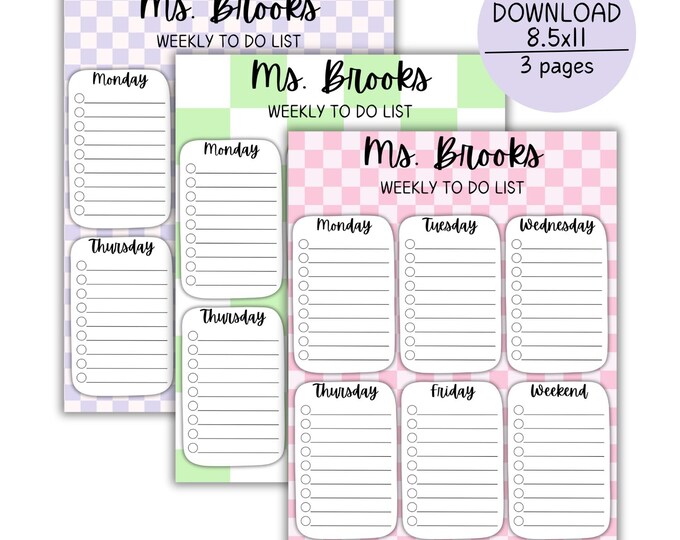 Printable Weekly Checklist, Mom Weekly to Do List, Pink Student Teacher ...