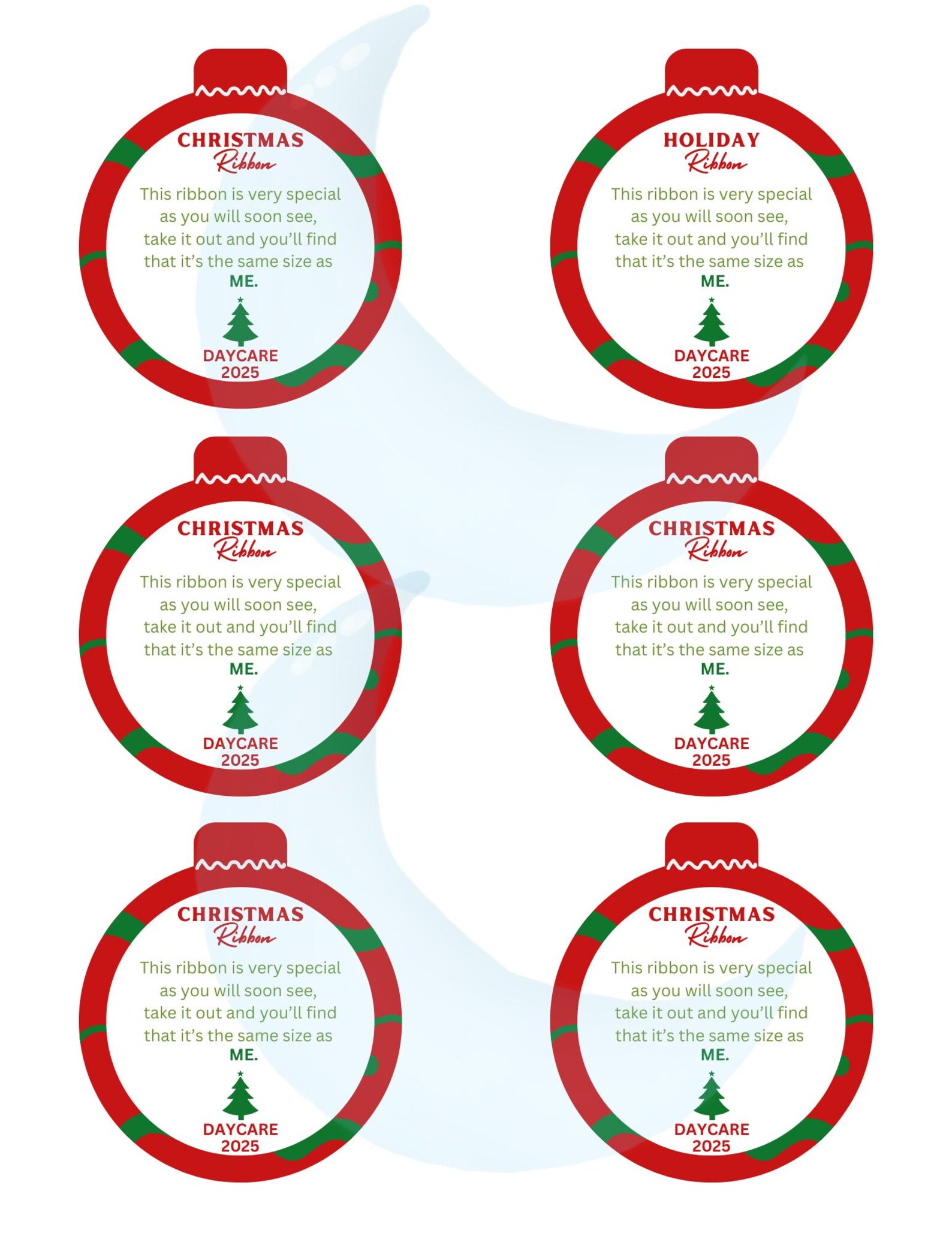 Christmas Ribbon Gift Tag Printable Kids Christmas Ribbon Ornament ...