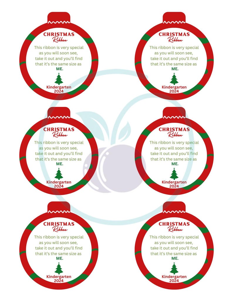Kindergarten Christmas Ribbon Gift Tag Printable Kids Christmas Ribbon ...
