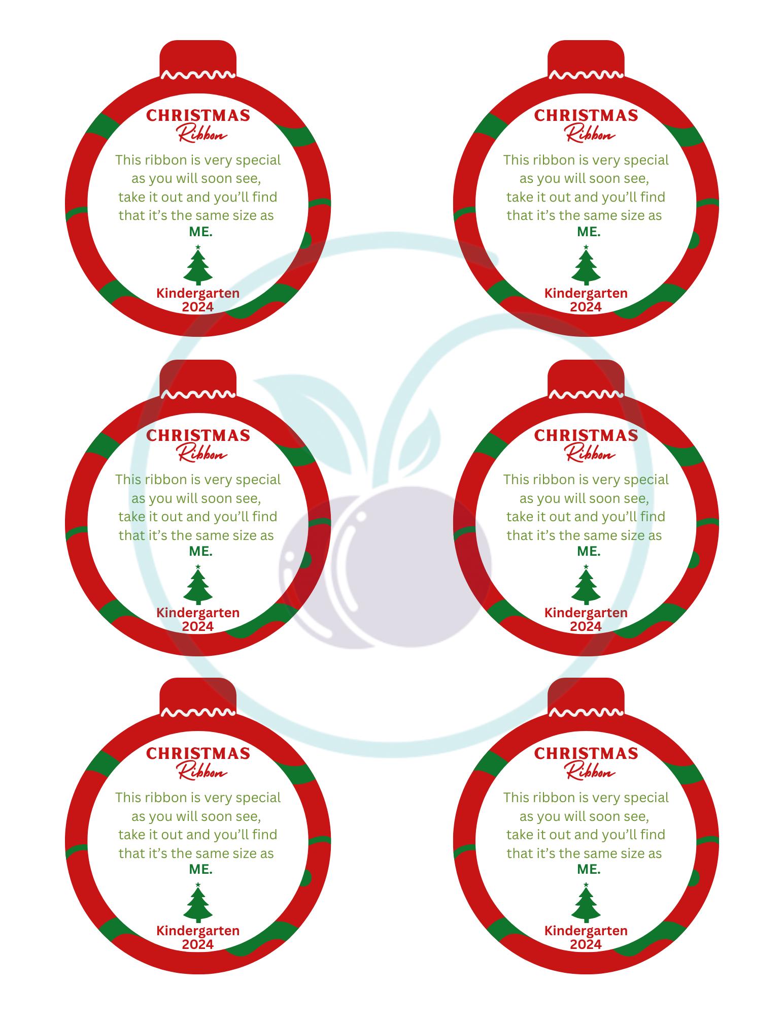 Kindergarten Christmas Ribbon Gift Tag Printable Kids Christmas Ribbon ...
