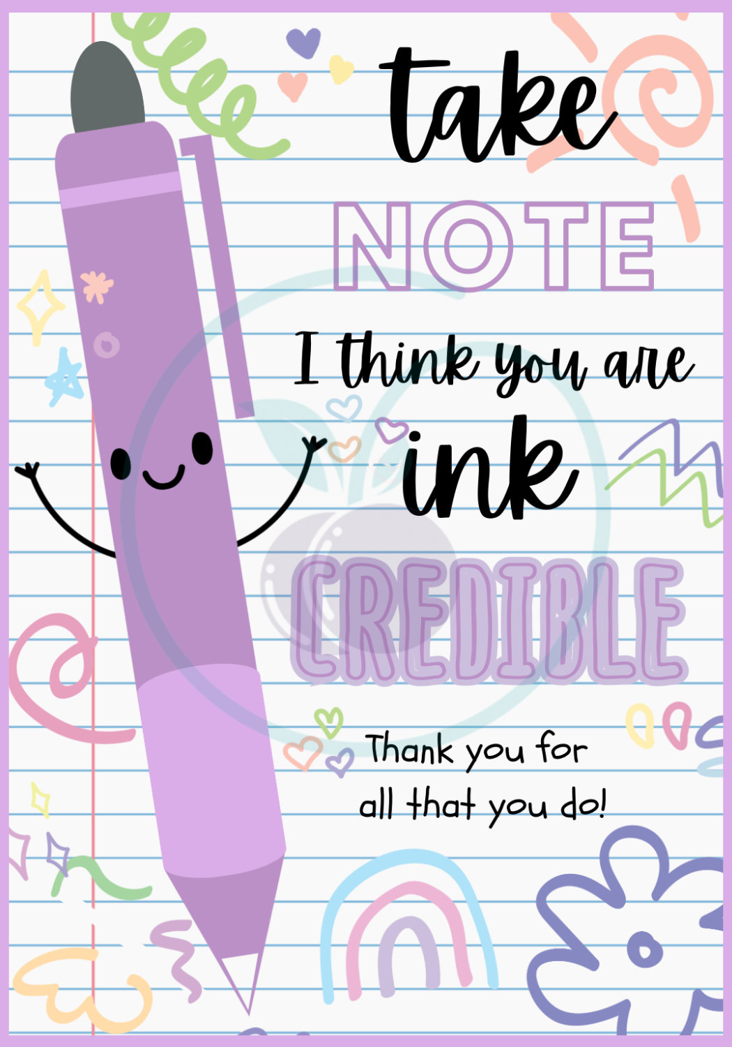 Teacher Appreciation Gift Tag Take Note Inkcredible Teacher Marker Pen ...