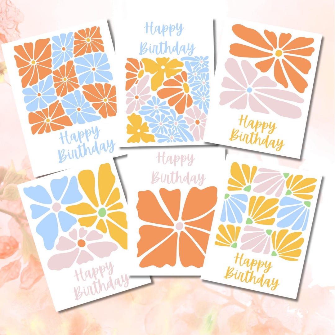 Flower Birthday Card Set. Flower Birthday Card.downloadable Birthday ...
