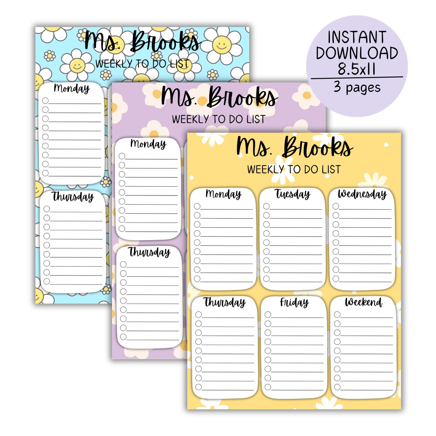 Weekly Planner - Calendar - PRINTABLE - Planner Page - Weekly Agenda ...