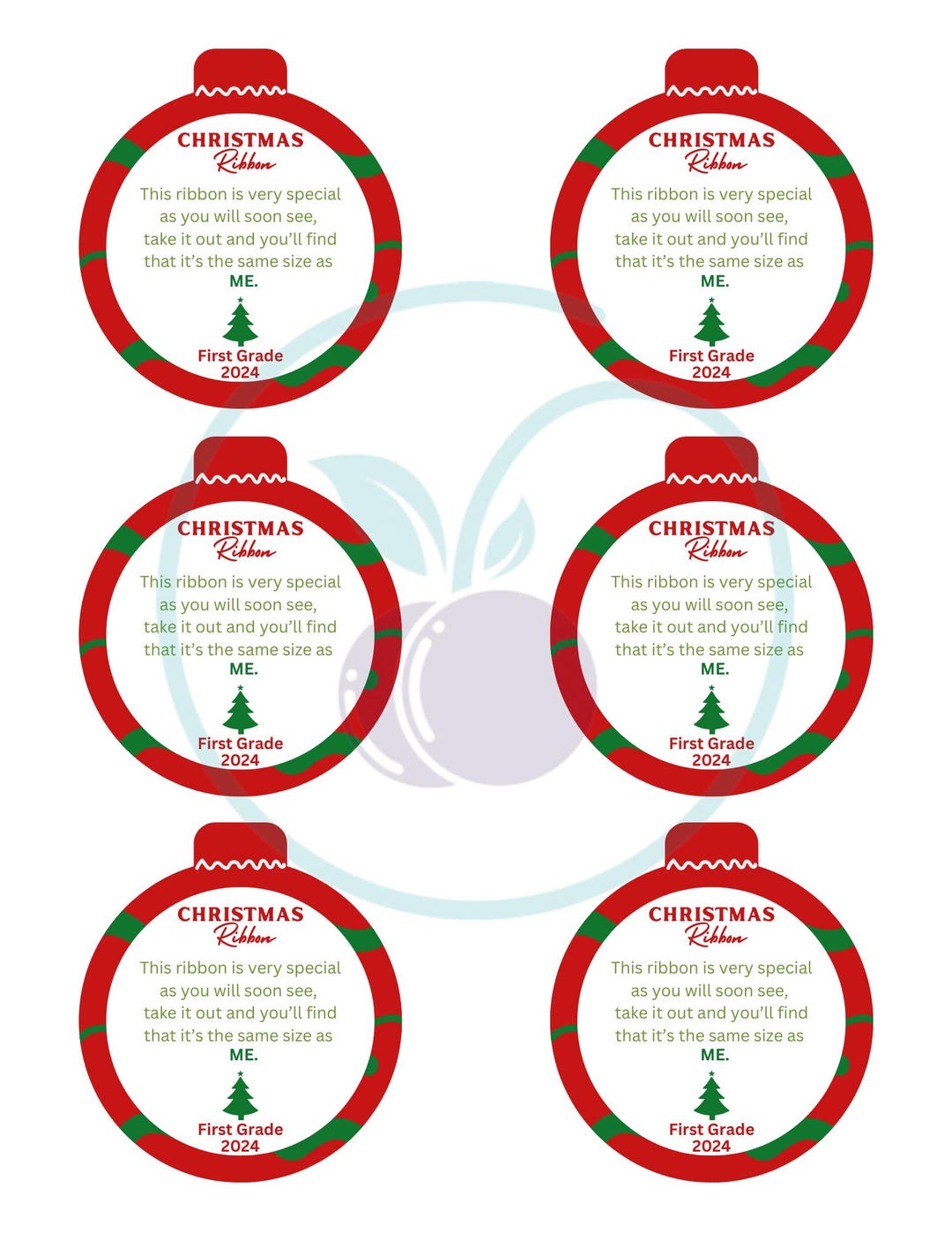 First Grade Holiday Ribbon Gift Tag Printable Kids Holiday Ribbon ...