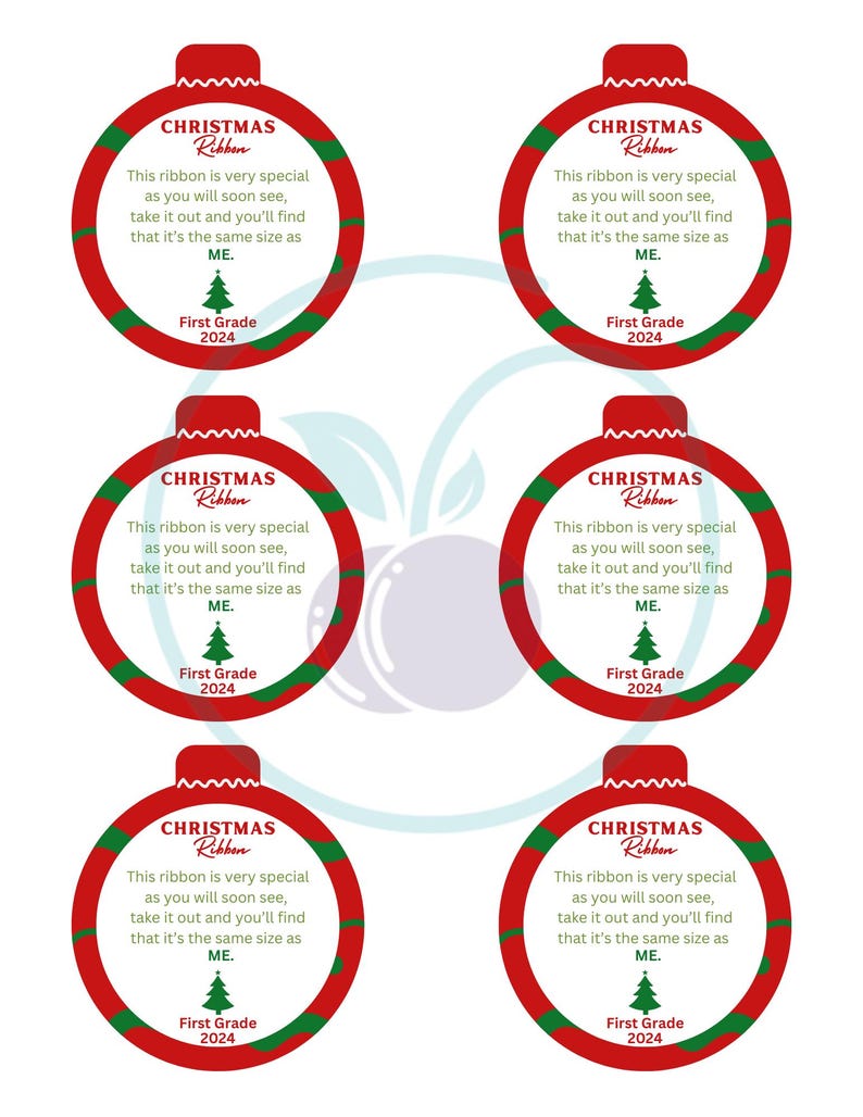 First Grade Holiday Ribbon Gift Tag Printable Kids Holiday Ribbon ...