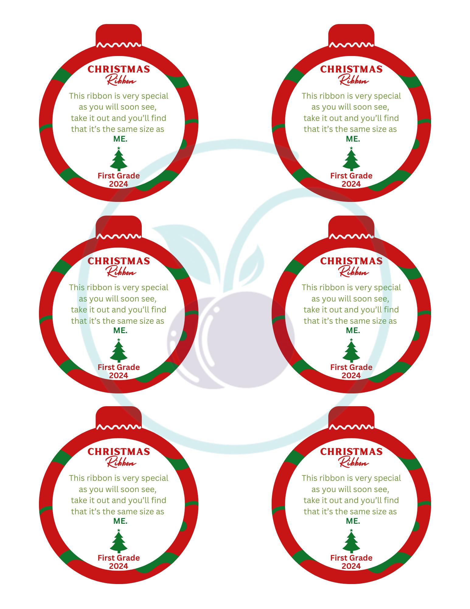 First Grade Holiday Ribbon Gift Tag Printable Kids Holiday Ribbon ...