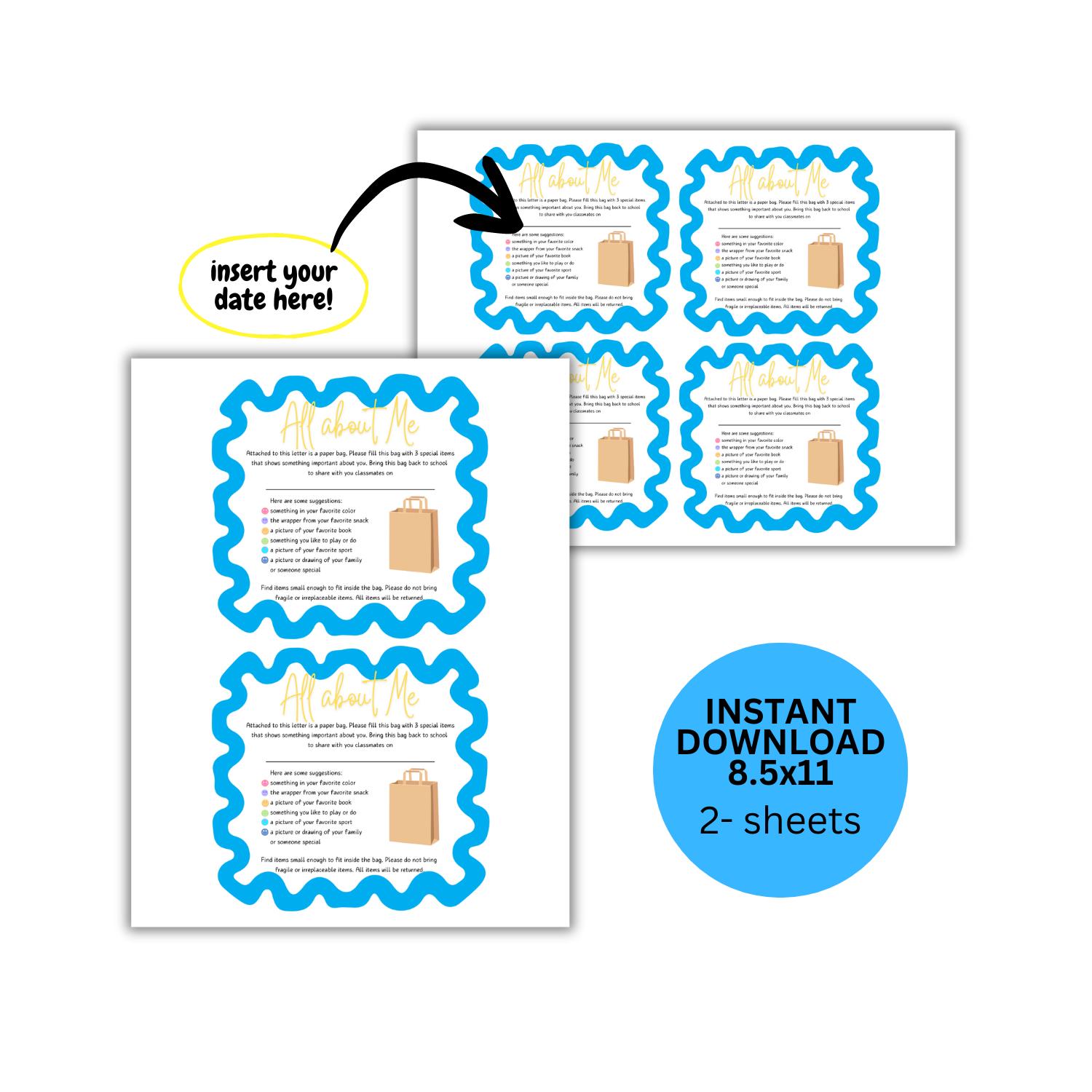 All About Me Tag, Printable, Get to Know Me Flyer, School, Show and ...