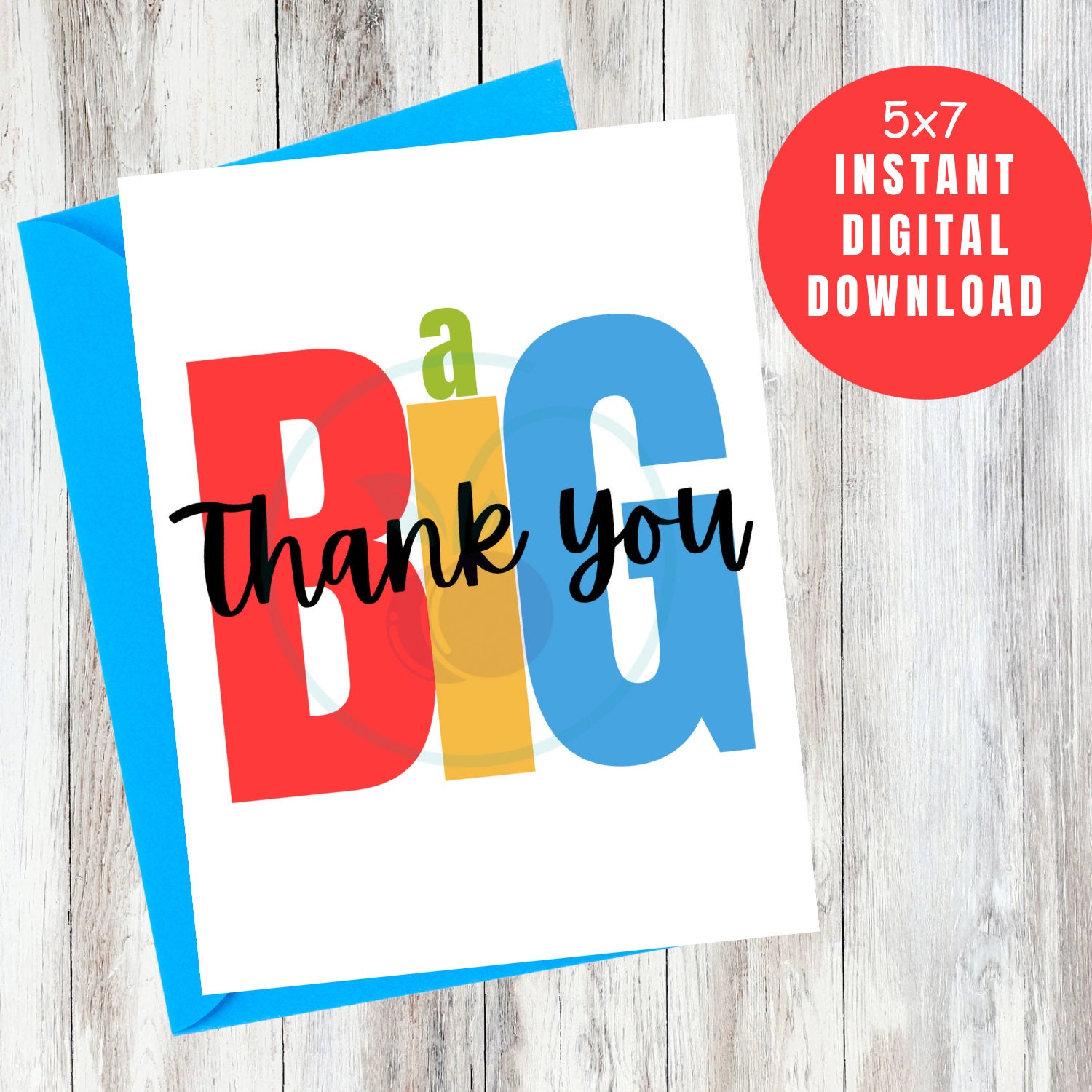A Big Thank You Printable Card / Instant Download PDF / Card Template ...