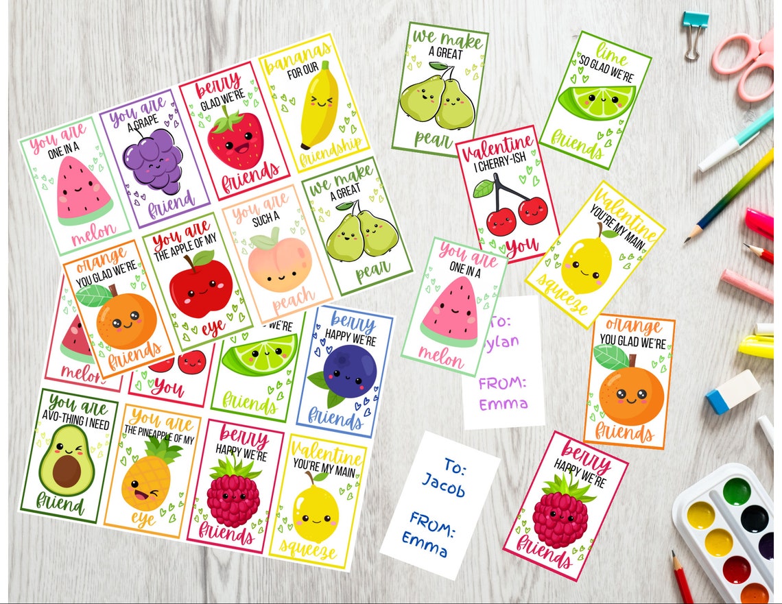 Valentines Kids Cards, Fruit Valentine Cards Kids, Fruit Valentine's ...