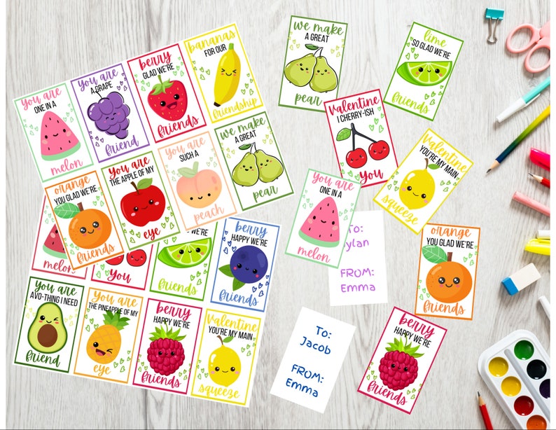 Valentines Kids Cards, Fruit Valentine Cards Kids, Fruit Valentine's ...