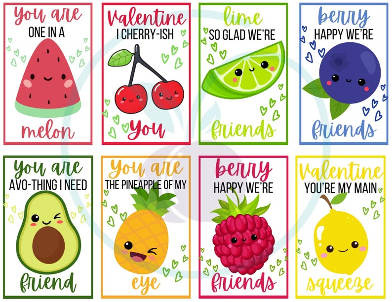 Valentines Kids Cards, Fruit Valentine Cards Kids, Fruit Valentine's ...