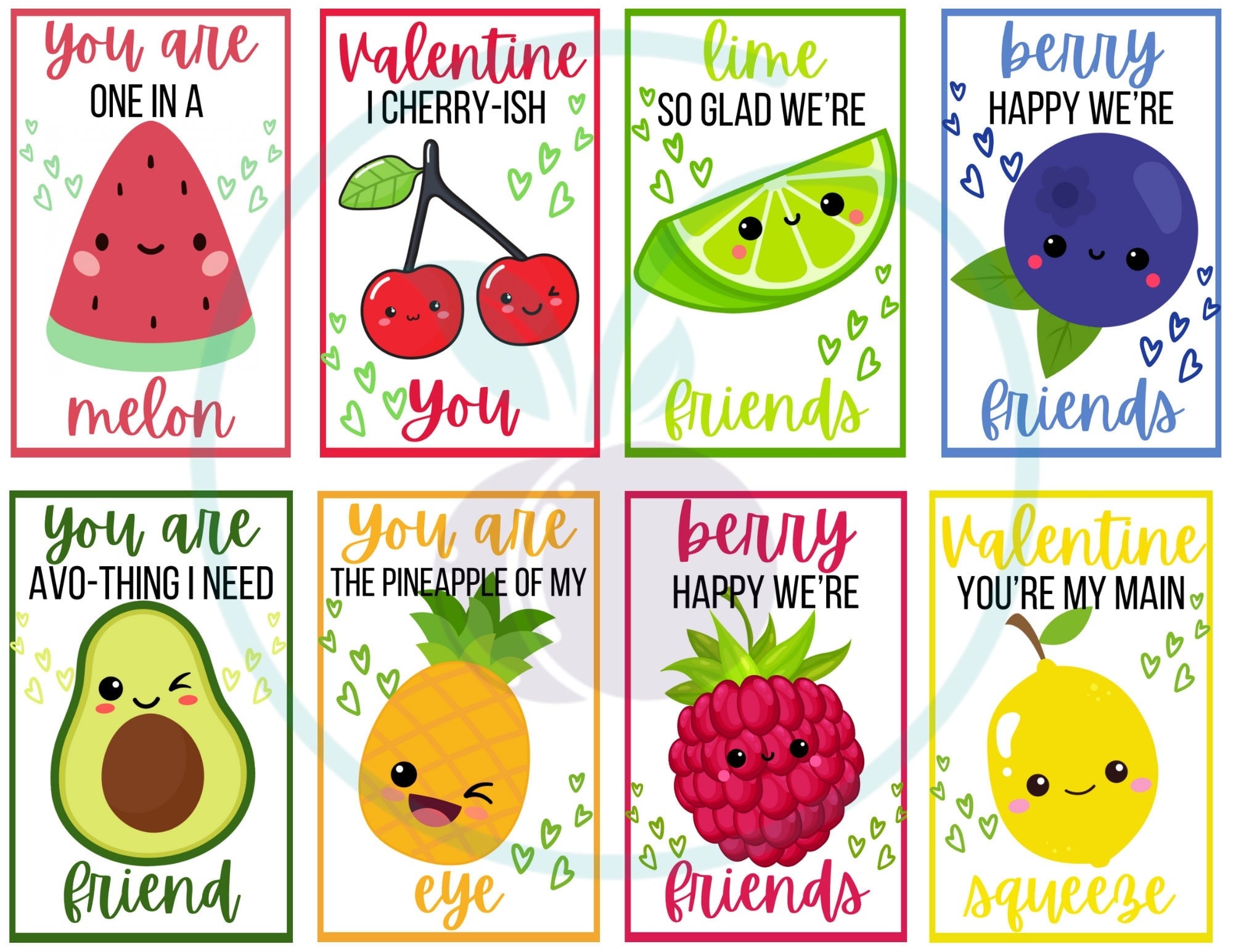 Valentines Kids Cards, Fruit Valentine Cards Kids, Fruit Valentine's ...
