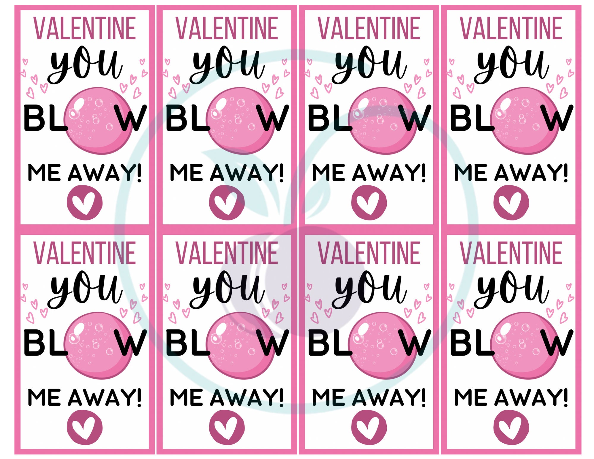 Blow Me Away Valentine, Bubbles Valentine, Gum Valentines, Bubbles ...