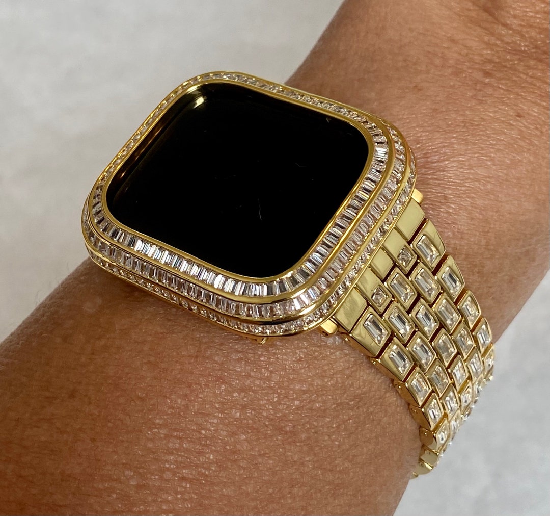 Custom Gold Apple Watch Band Crystal Baguettes & or Apple Watch Cover ...