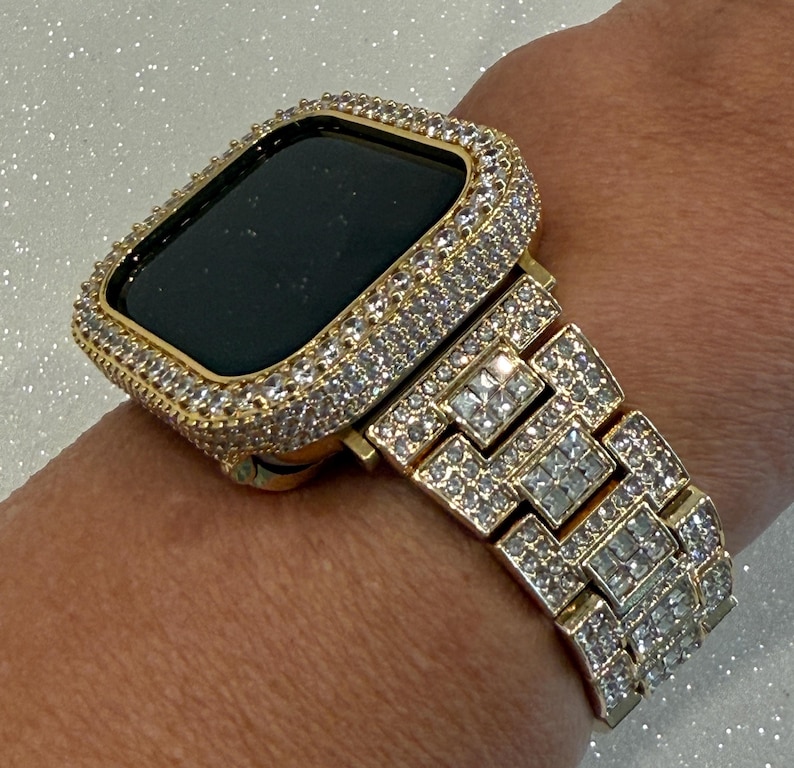 Gold Apple Watch Band Pave Stainless Steel Swarovski Crystal & or Apple ...