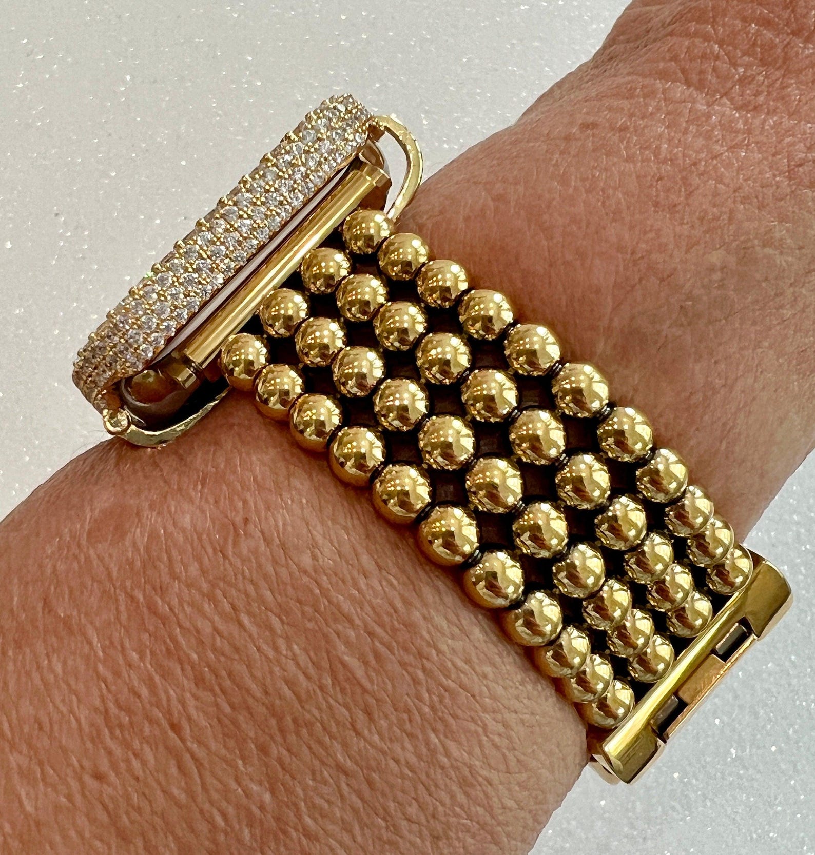 Gold Apple Watch Band Women Four Row Beaded 38mm-49mm Ultra, Iwatch ...