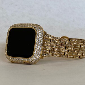 Iced Out Gold Apple Watch Band Stainless Steel Swarovski Crystals for ...