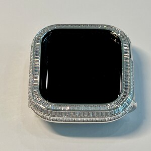 Custom Apple Watch Case Silver Baguette Lab Diamond Bezel Designer ...