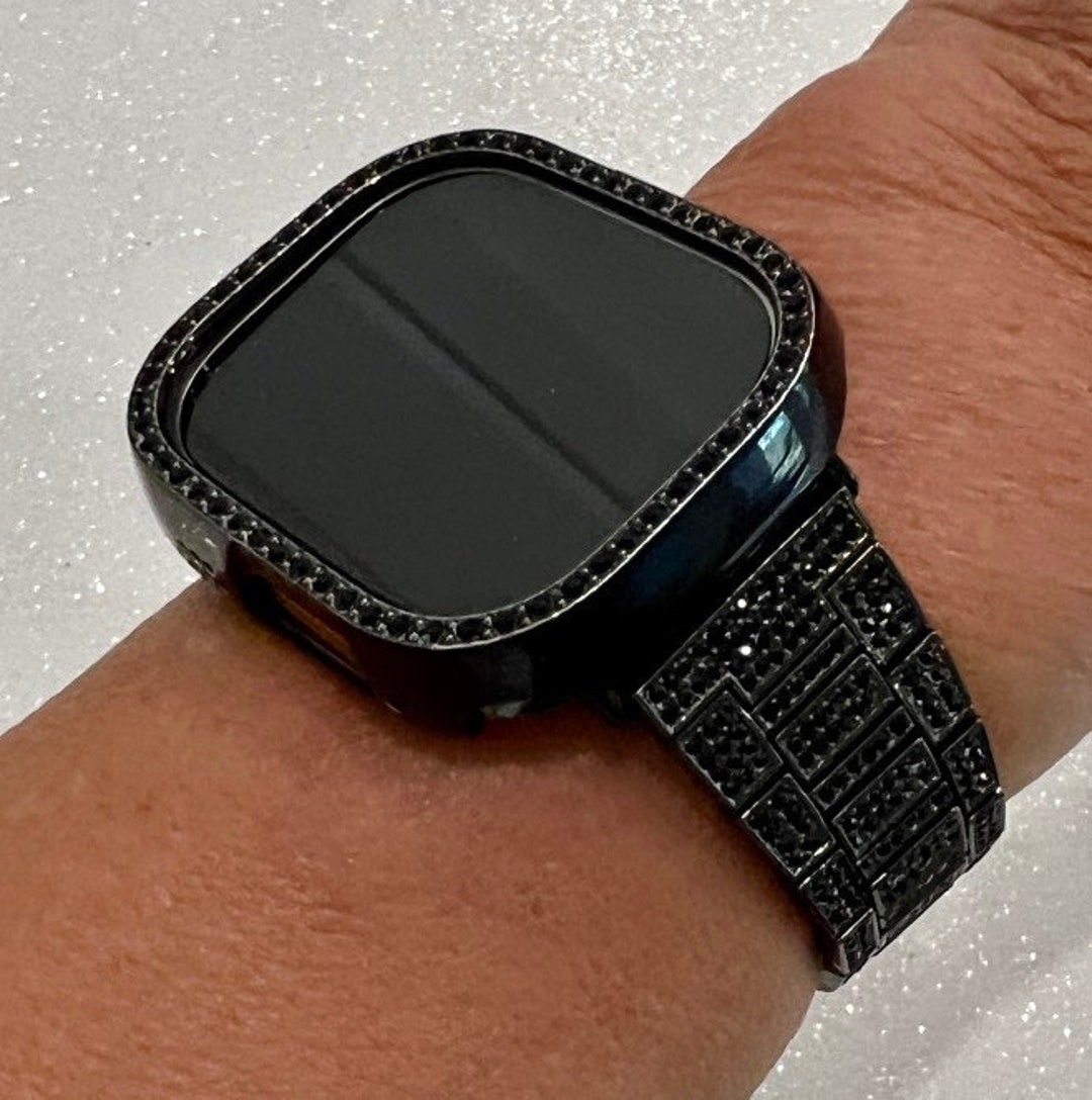 49mm Ultra Apple Watch Band Black Stainless Steel Swarovski Crystal ...