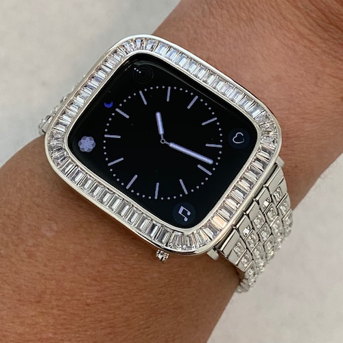 Custom Apple Watch Cover Silver Lab Diamond Bezel Metal - Etsy