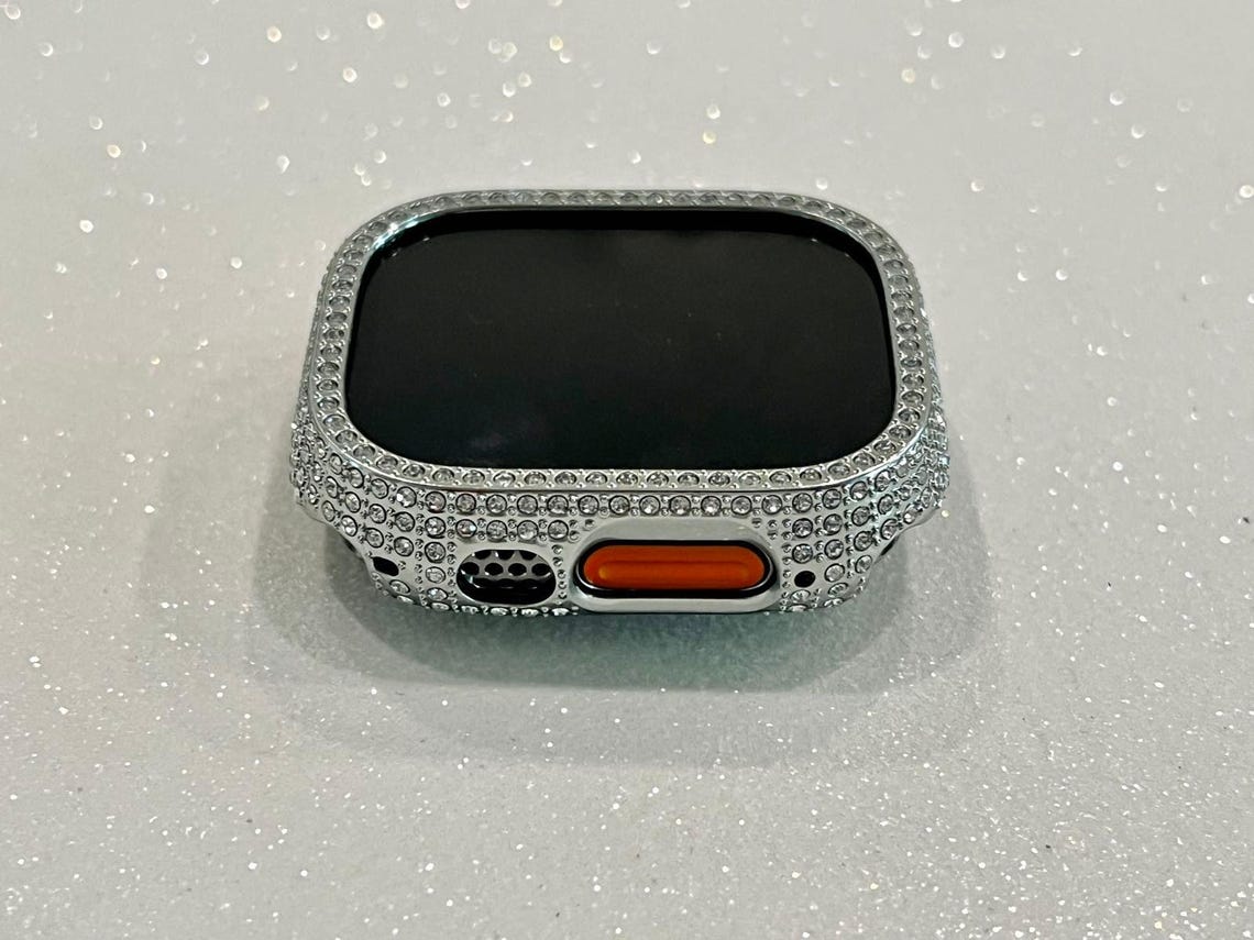 Apple Watch Cover 49mm Ultra Silver Swarovski Crystals Apple Watch Case ...