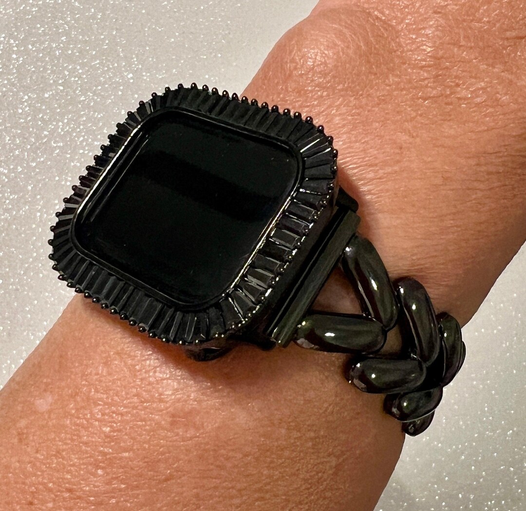 Black on Black Apple Watch Band, Sleek iPhone Watch Band Chevron Link ...