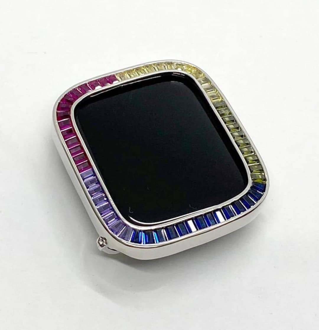 41mm 45mm Rainbow Apple Watch Bezel Cover 40mm 44mm Silver Lab Diamond ...