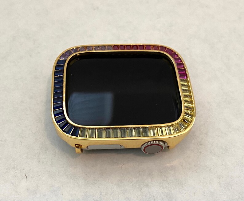 Rainbow Apple Watch Cover Gold Lab Diamond Bezel 38mm 40mm 41mm 42mm ...