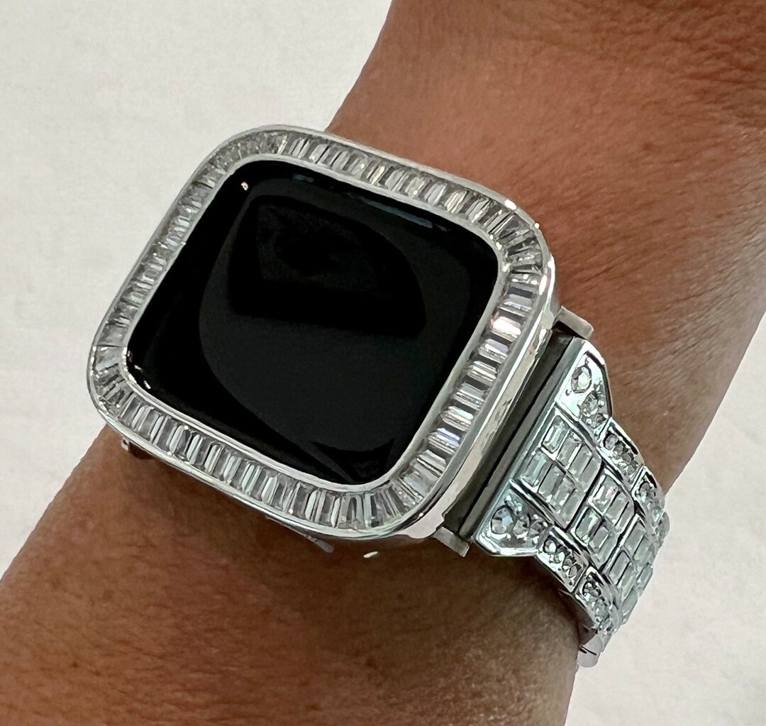 Series 1-9 Iced Out Apple Watch Band 41mm 45mm Crystals & or Silver ...