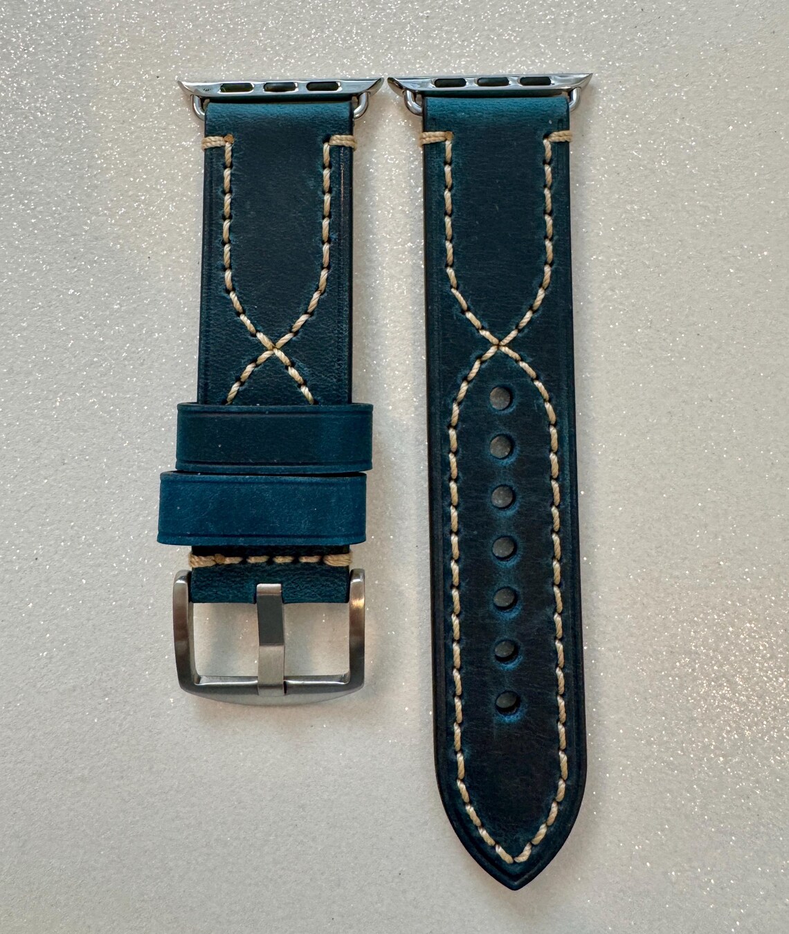Bold Hand Stitched Leather Apple Watch Band Mens Black, Tan, Brown ...