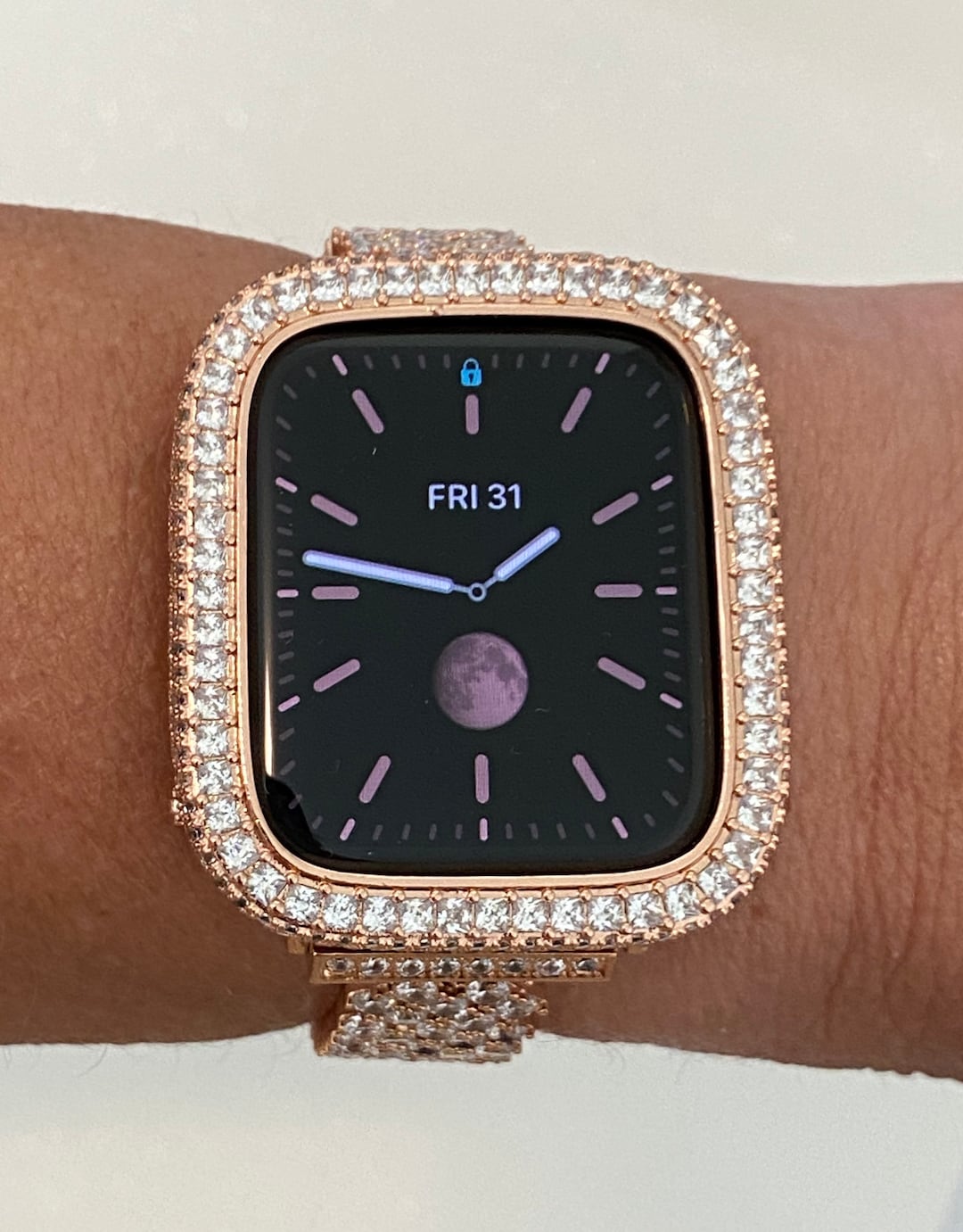 Rose Gold Apple Watch Cover With 2.5mm Square Lab Diamonds Apple Watch ...