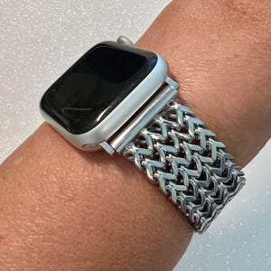 Silver Apple Watch Band Stainless Steel Womens iPhone Watch Bracelet ...