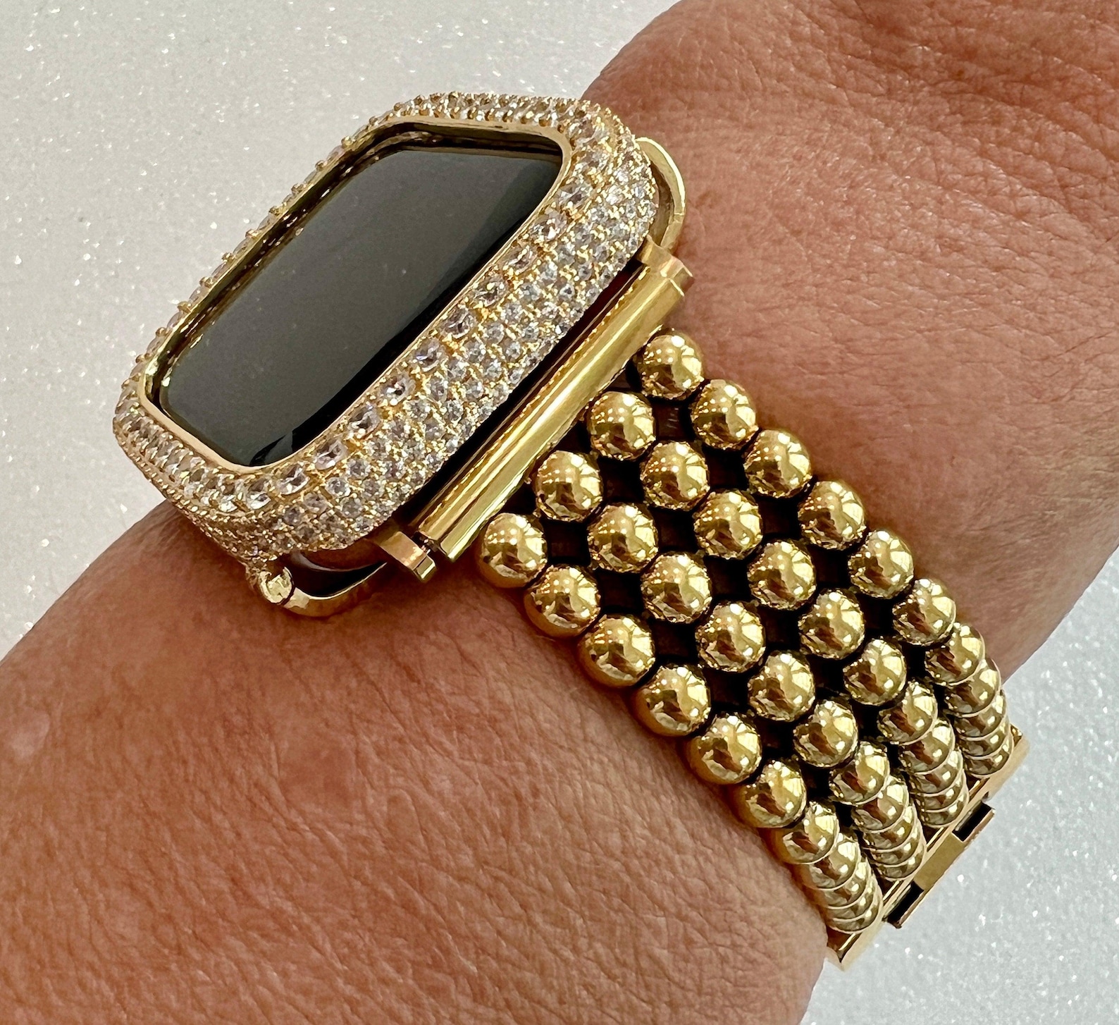Gold Apple Watch Band Women Four Row Beaded 38mm-49mm Ultra, Iwatch ...