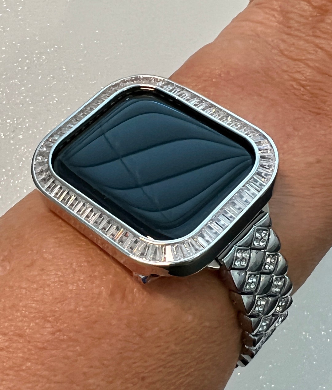Custom Apple Watch Band Womens Silver Crystal & or Apple Watch Cover ...