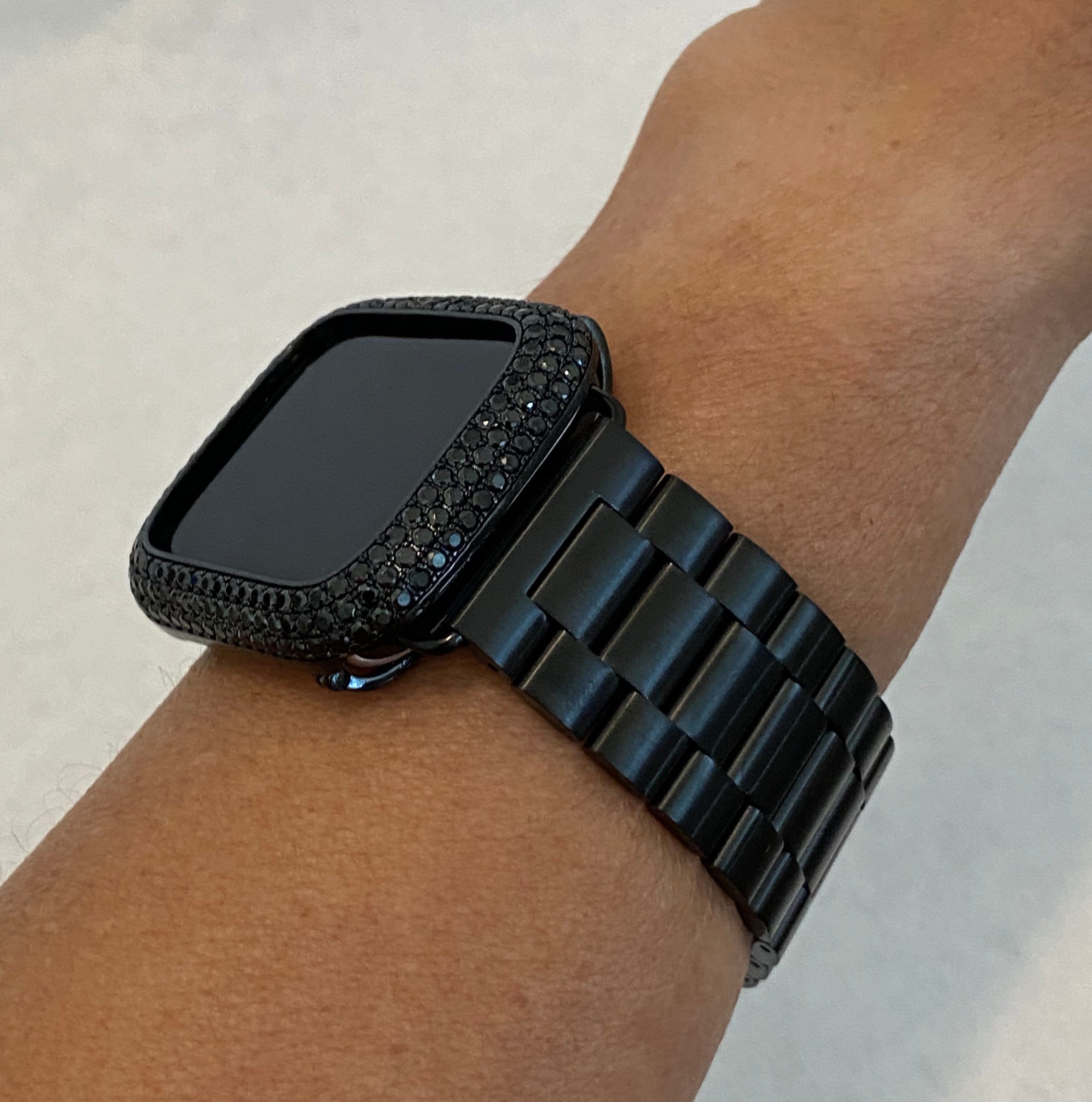 Black Apple Watch Band Rolex Style Or Apple Watch Cover Lab Diamond Black Apple Watch Band Rolex Style Or Apple Watch Cover Lab Diamond