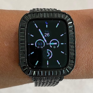 Black on Black Apple Watch Cover With Baguette Lab Diamonds Set in 14K ...
